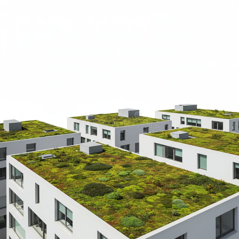 Flat-roofed Buildings Outfitted with Green Roofs, Covered in Diverse ...