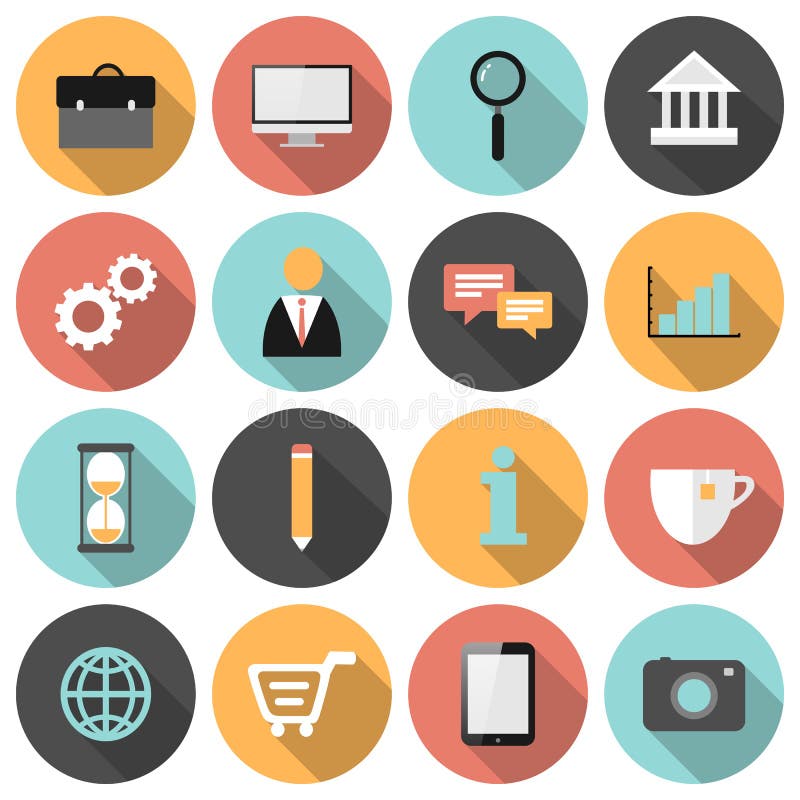 Flat Round Business and Marketing Web Icons Set Stock Vector ...