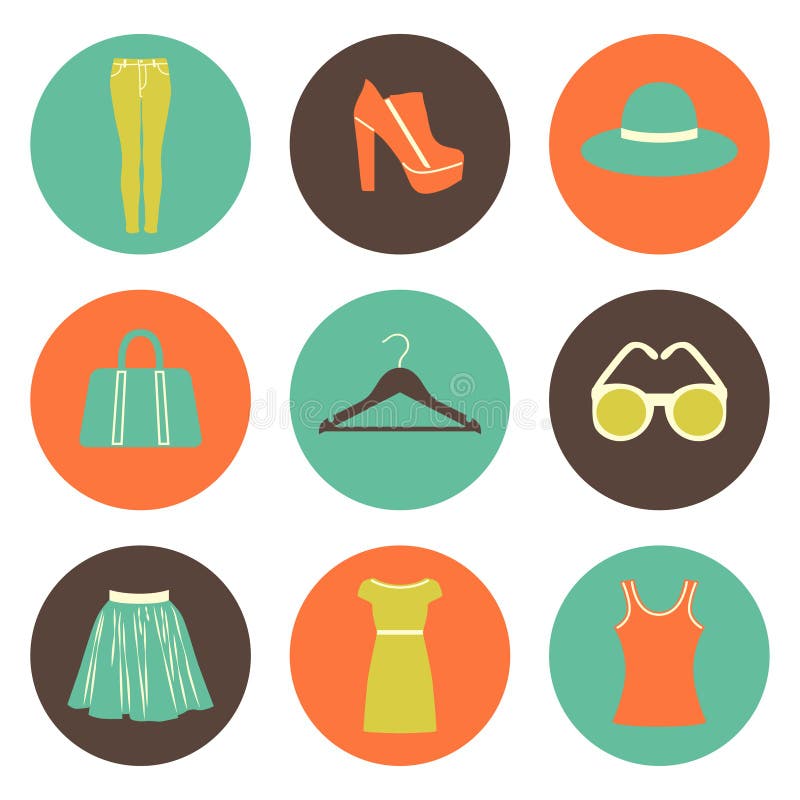 Flat Round Fashion Icons Set of Nine Elements Stock Illustration ...