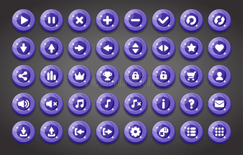 GUI Wooden Round Buttons Set. Game Menu Icons Stock Vector ...