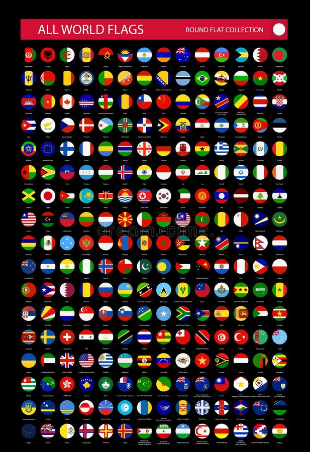 Flat Round Pin Icons of All World Flags. Part 1 Stock Vector ...