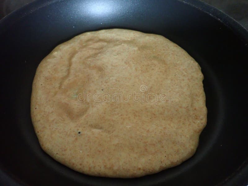 Flat Round Pancake on a Frying Pan Stock Image - Image of healthy ...
