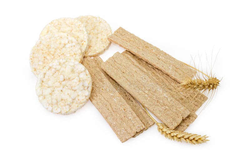 Flat Rye-wheat and Puffed Rice Crispbreads and Wheat Ears Stock Image ...