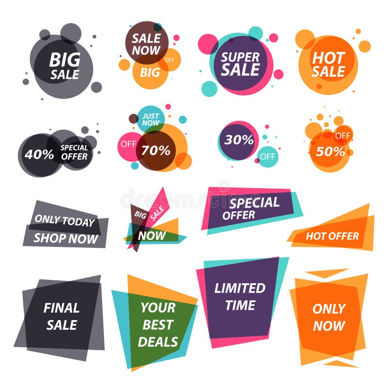Set of Flat Design Sale Stickers Stock Vector - Illustration of ...
