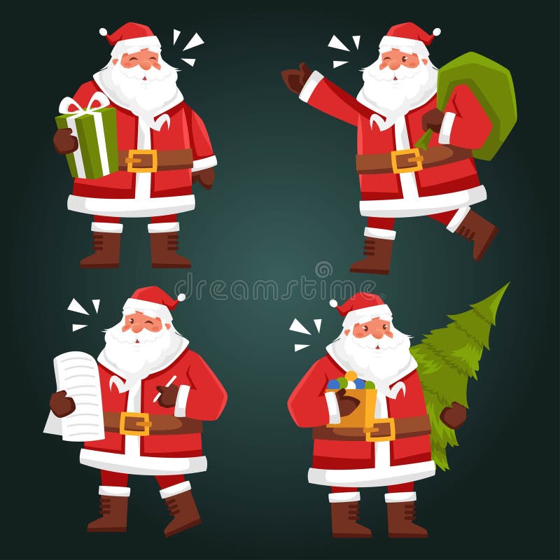 Flat Santa Claus Character Collection Vector Design Illustration Stock ...