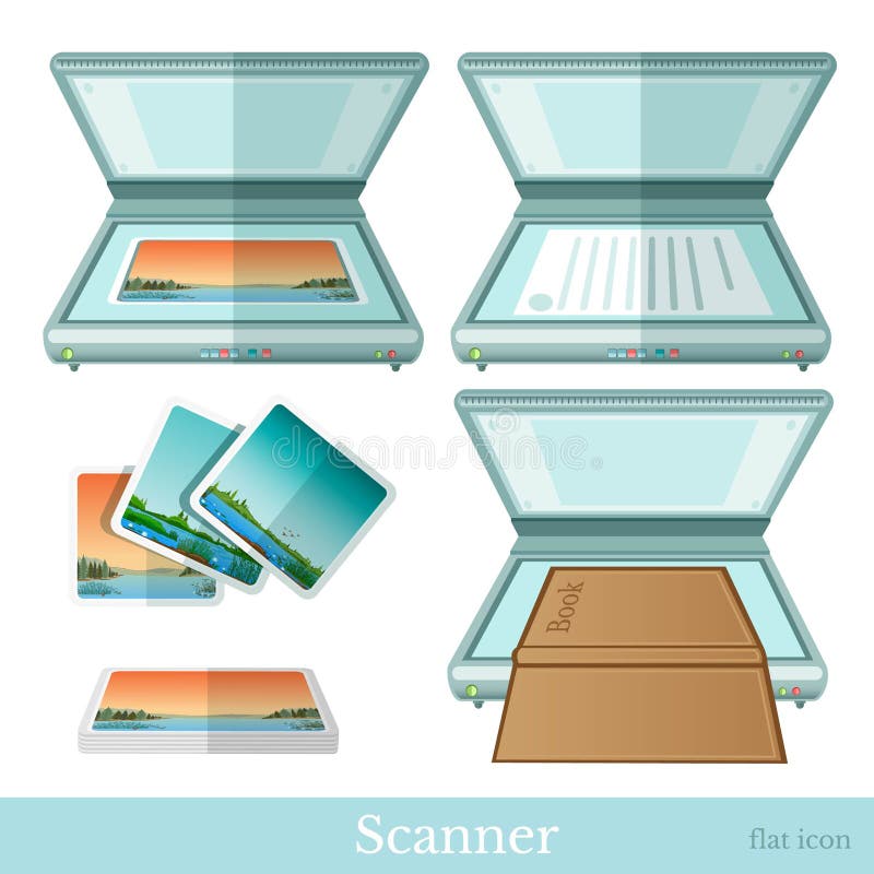 Flat Scanner Make Scan from Paper Book Picture Icon on White Stock ...