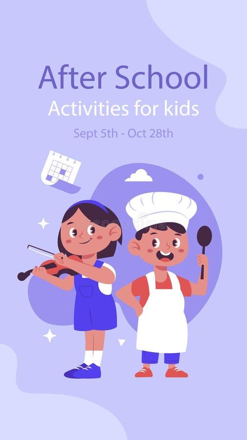 Flat after-school Activities for Children Posts Stories Set Vector ...