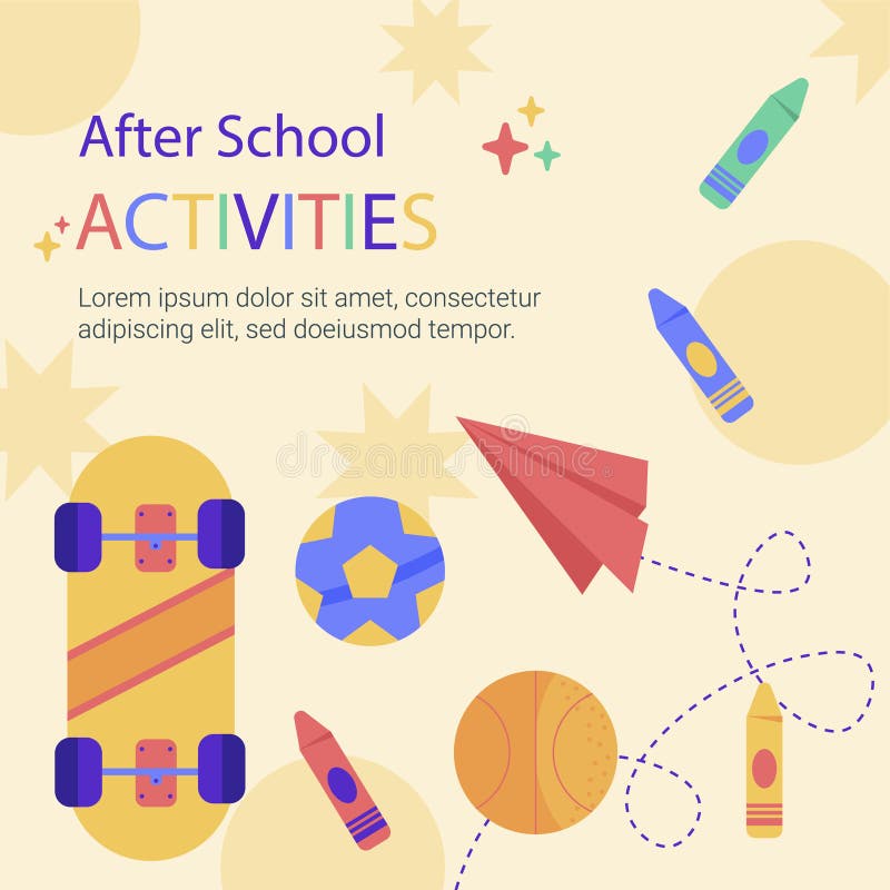 Flat after School Activities Posts Collection Vector Illustration ...