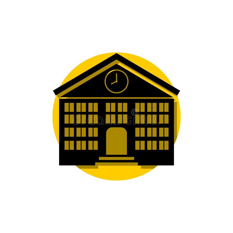 Flat School Icon, Sign, Logo, Button, Yellow Circle Concept Stock ...