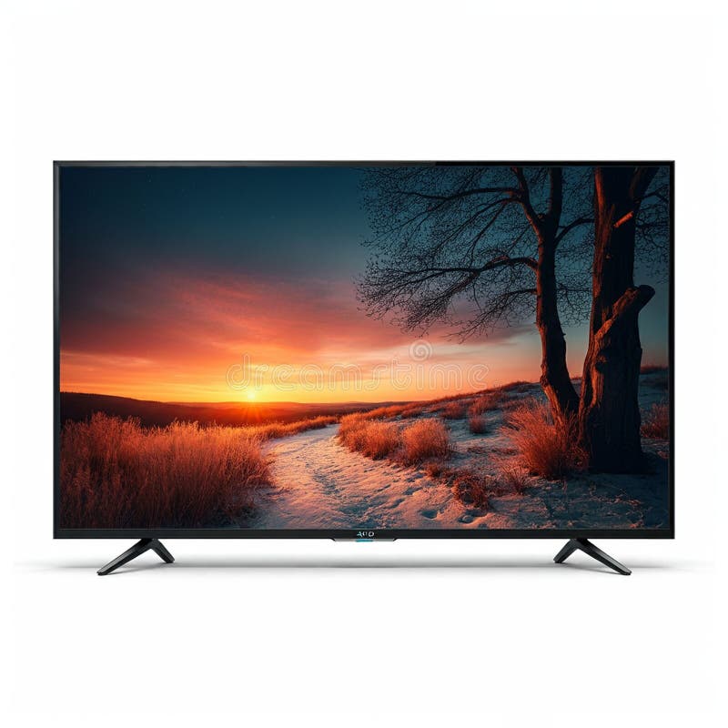 Flat-screen Television Displaying a Vivid Landscape at Sunset. the ...