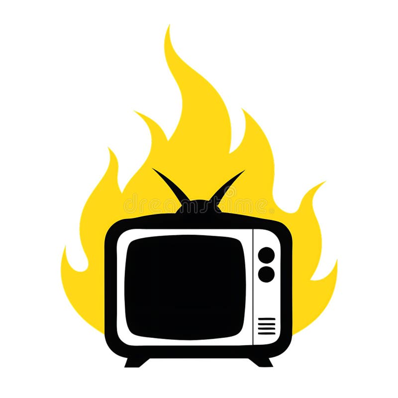 A Retro Television Engulfed in Flames, a Symbol of the End of ...