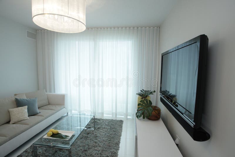 Flat screen tv stock image. Image of design, living, lamp - 14414855