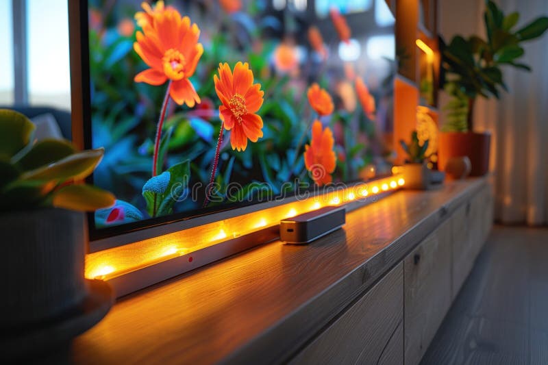 Flat Screen TV on Wooden Table Stock Image - Image of setup, electronic ...