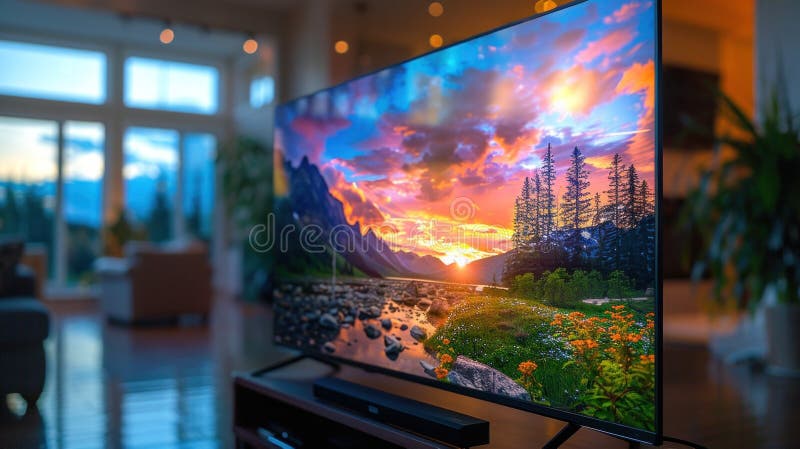 Flat Screen TV on Table stock photo. Image of watching - 312747306