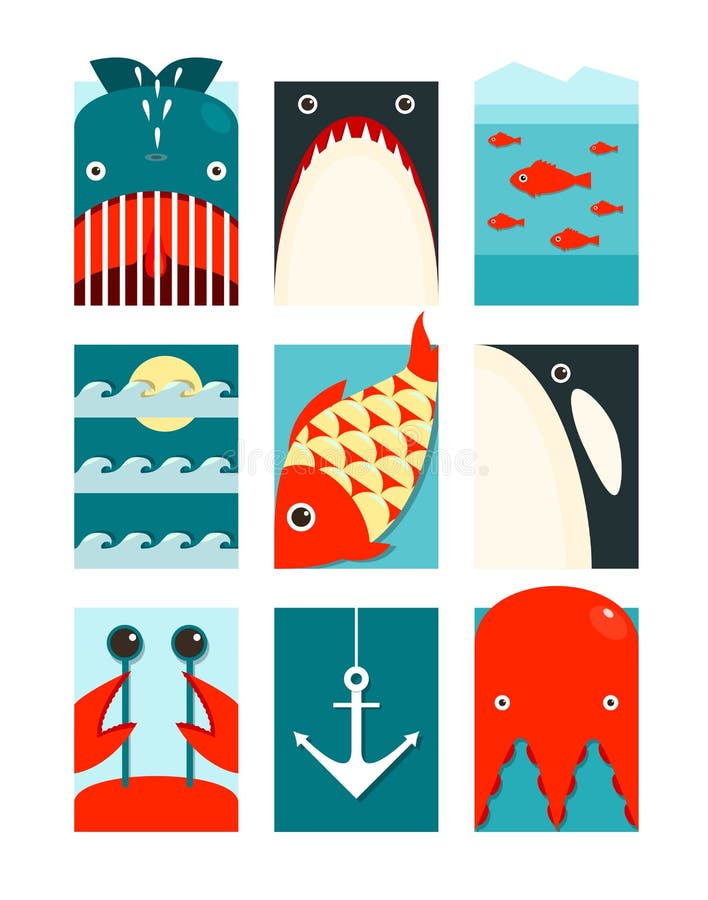 Fish Collection Colorful Graphic Cartoon Stock Vector - Illustration of ...