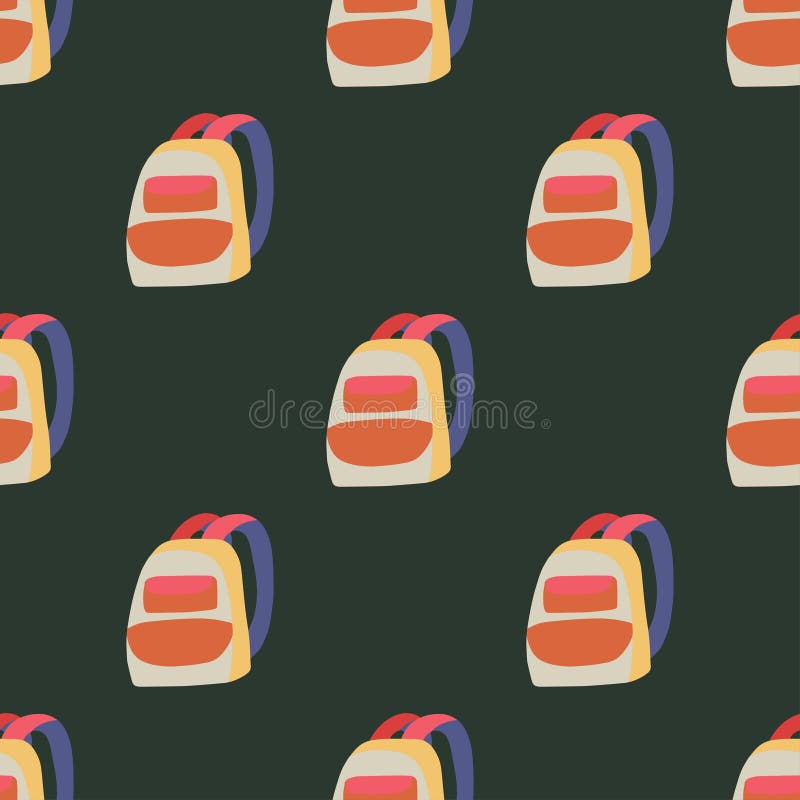 Flat Seamless Pattern Orange Backpack on Green Background Stock Vector ...