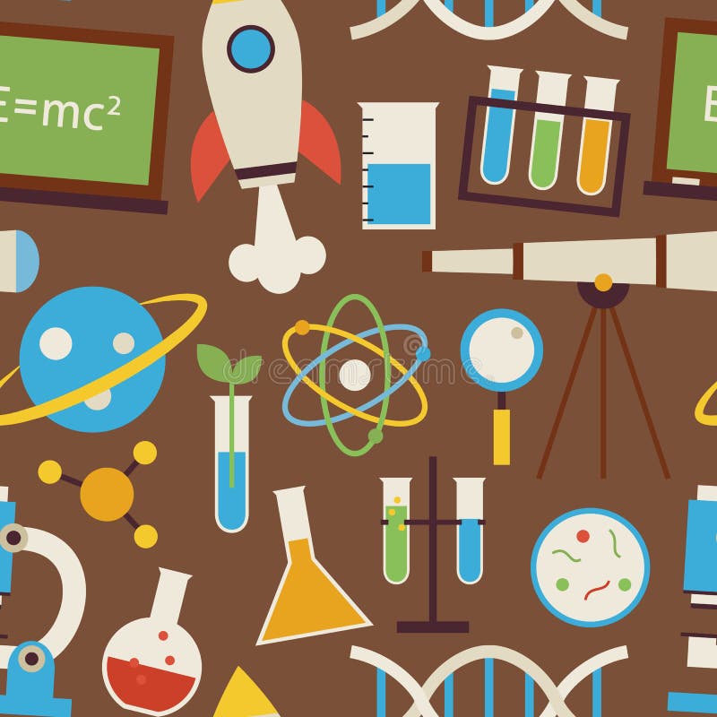 Flat Seamless Pattern Science and Education Objects Over Brown Stock ...