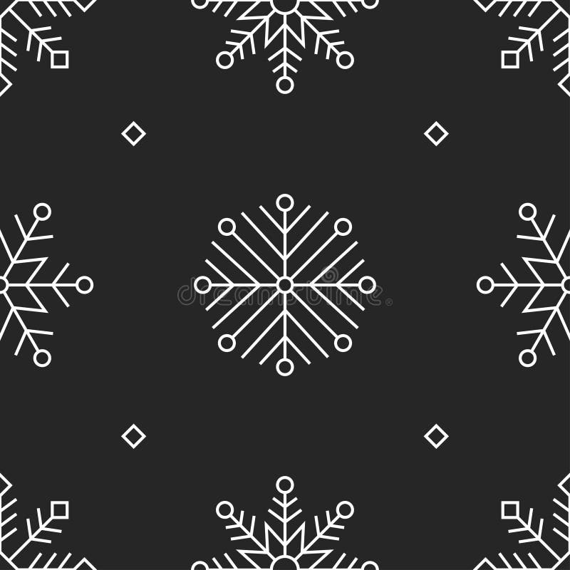 Flat Seamless Pattern with Snowflakes Drawing. Black and White Line Art ...