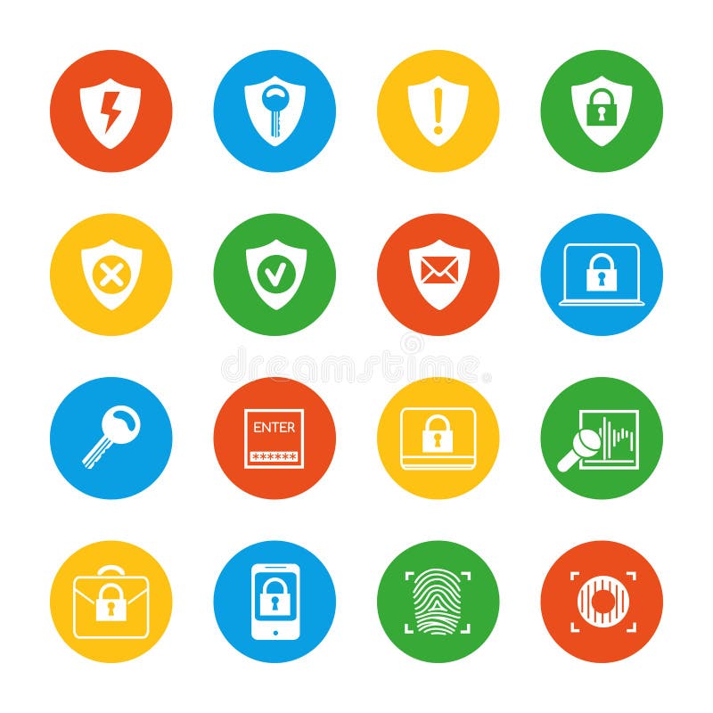 Flat security icons set stock vector. Illustration of design - 75869631