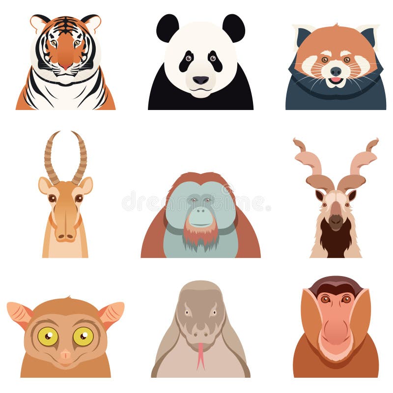 Flat set of asian animals stock vector. Illustration of markhor - 80588740