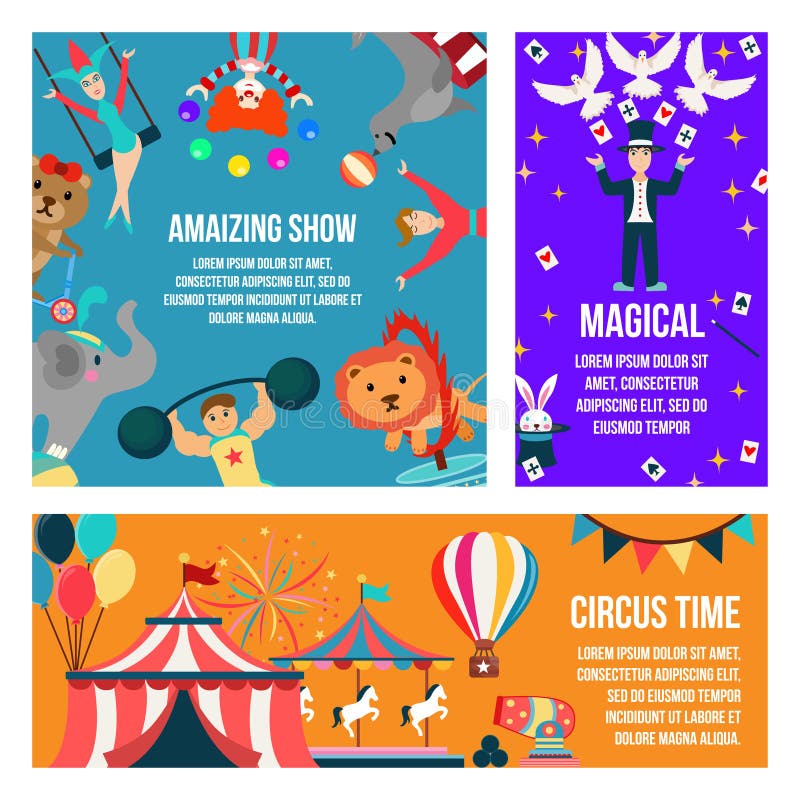 Flat Set of Card Circus People, Animals, Elements Stock Illustration ...