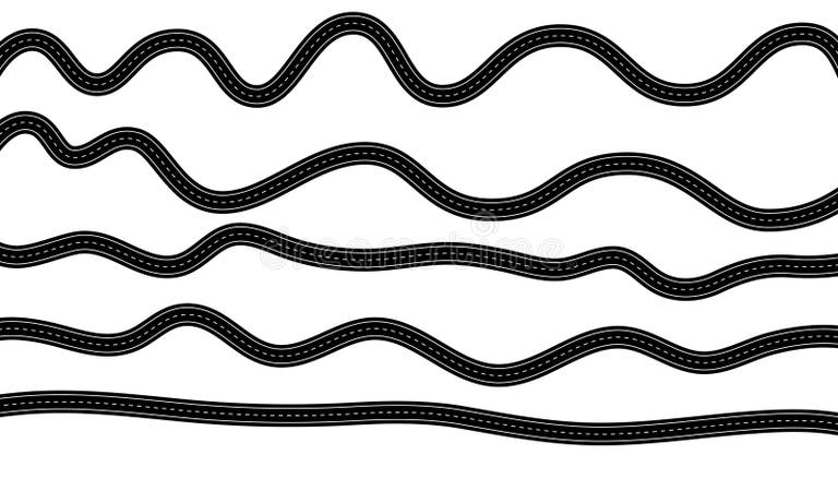 Flat Set of Different Road Wave Paths on White Background. Set of Curve ...