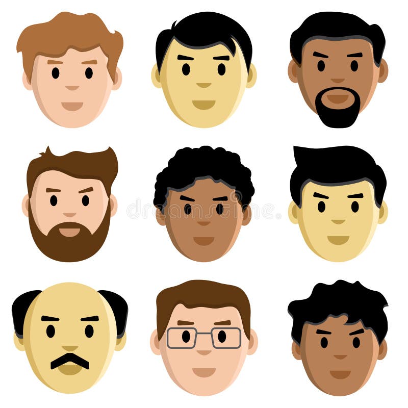 Flat Set Faces of Men, Avatar, Vector Stock Illustration - Illustration ...