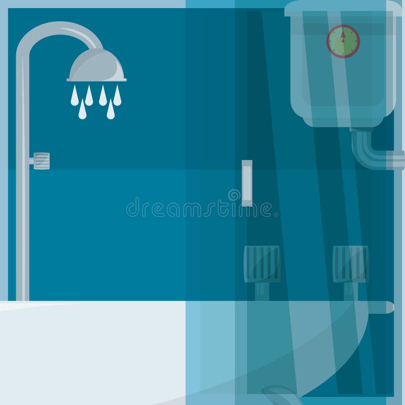 Flat Set Icon Shower Stall and Heating Stock Vector - Illustration of maintenance, accessories ...