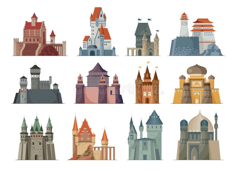 Castle Flat Set stock vector. Illustration of building - 213335225