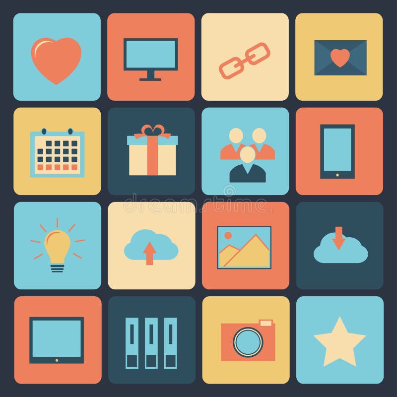 Flat Set of Modern Vector Icons . Stock Vector - Illustration of media ...