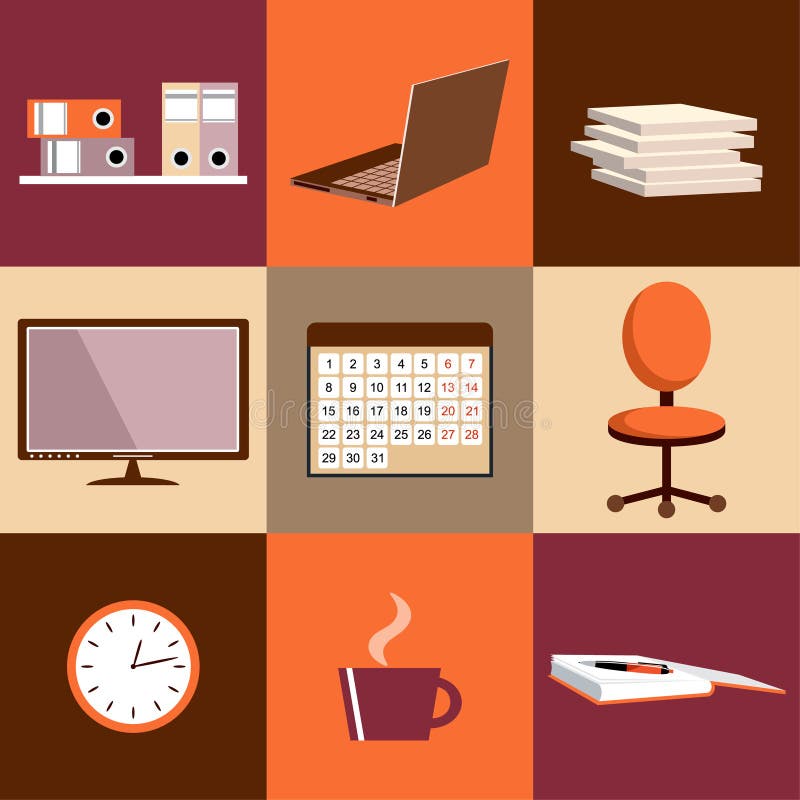 Flat Vector Set of Office Things Stock Vector - Illustration of cord ...