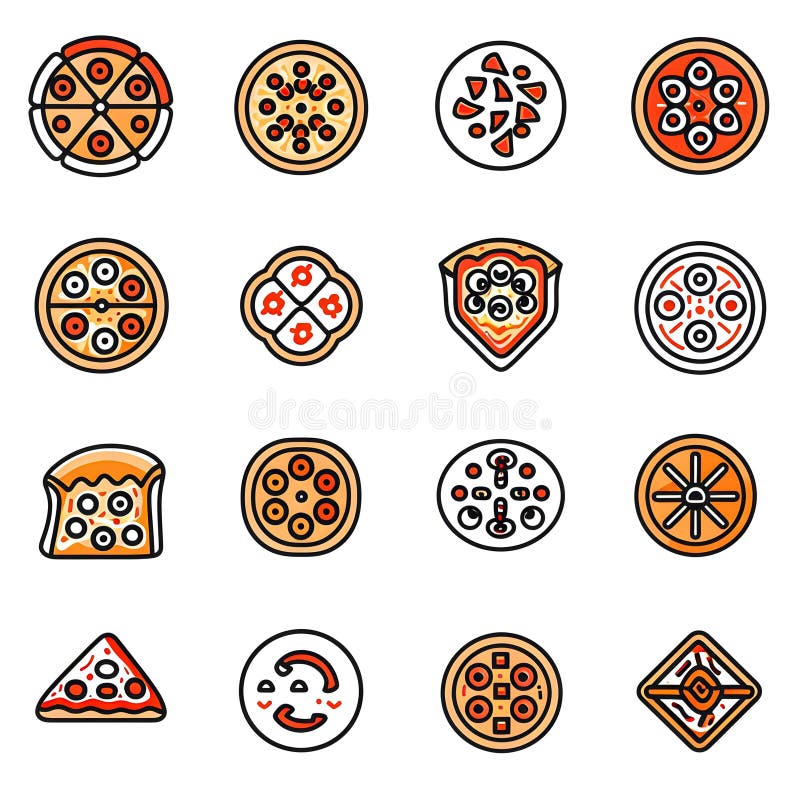 Flat Set of Pizza Icons. Vector Illustration with Cut Out Icons Stock ...