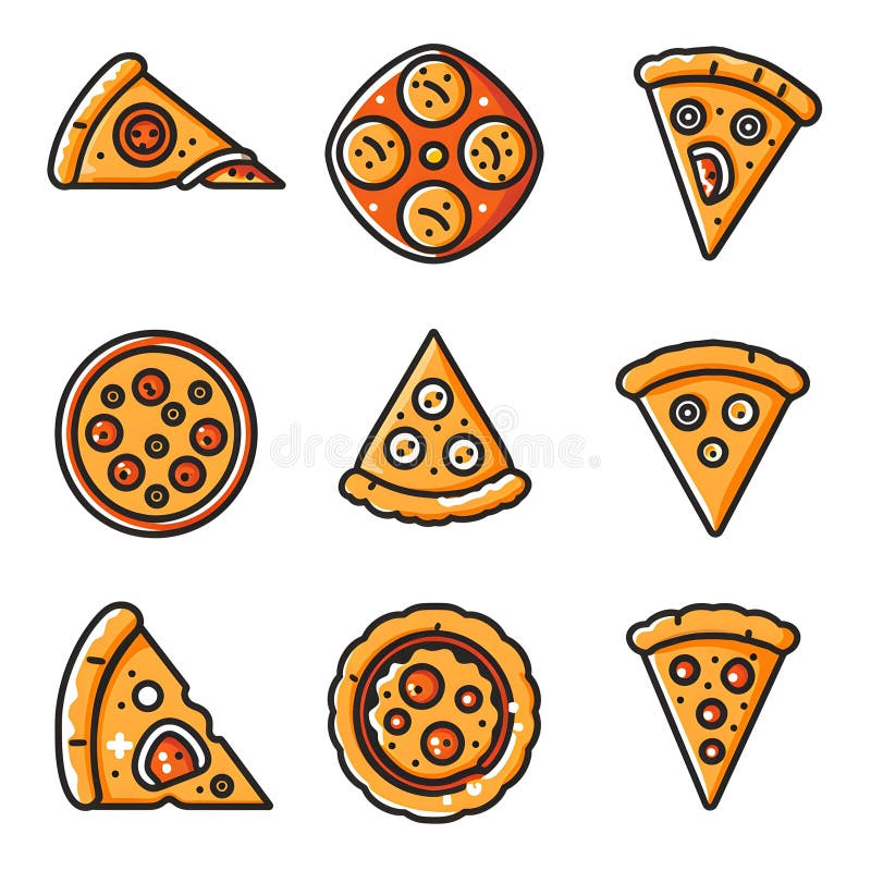 Flat Set of Pizza Slice Icons. Vector Illustration with Cut Out Icons ...