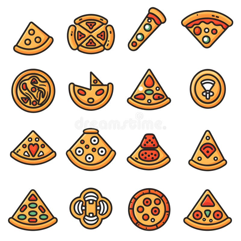 Flat Set of Pizza Slice Icons. Vector Illustration with Cut Out Icons ...