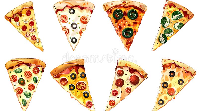 Flat Set of Pizza Slice Icons. Vector Illustration with Cut Out Icons ...