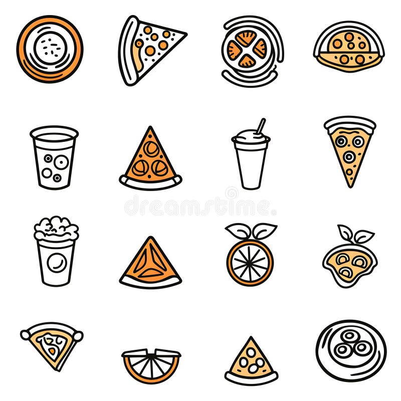 Flat Set of Pizza Slice and Soda Icons. Vector Illustration with Cut ...
