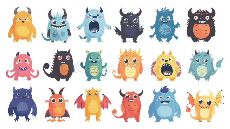 Flat Set of Tiny Cute Monsters. Simple Vector on White Background ...