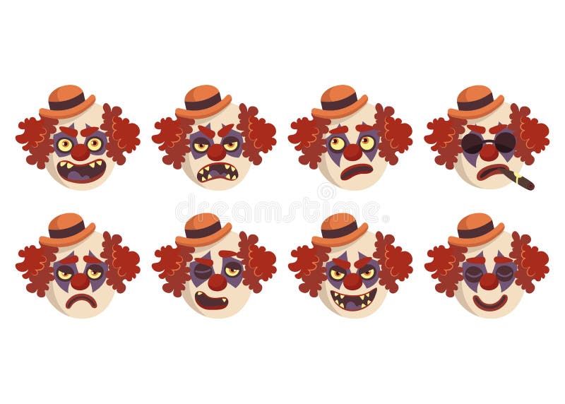 Flat Set of Vector Evil Clown Emotions Halloween Stock Vector ...