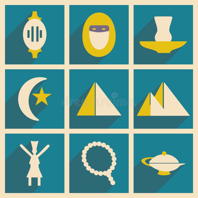 Flat with Shadow Concept and Mobile Application Eastern Icons Stock ...