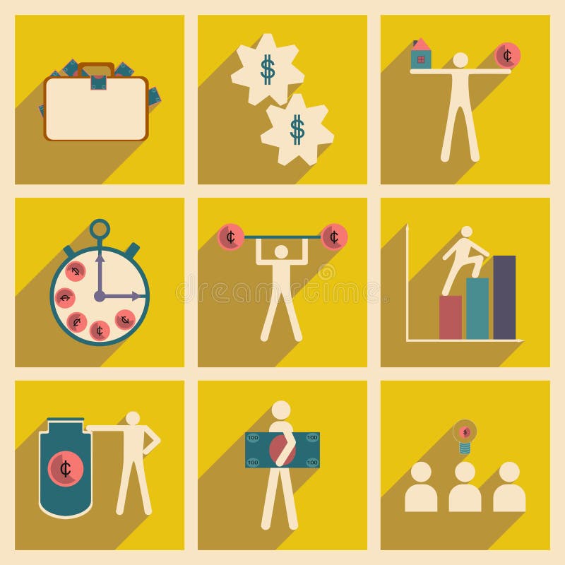 Flat with Shadow Concept Stylish Business Icons Stock Vector ...