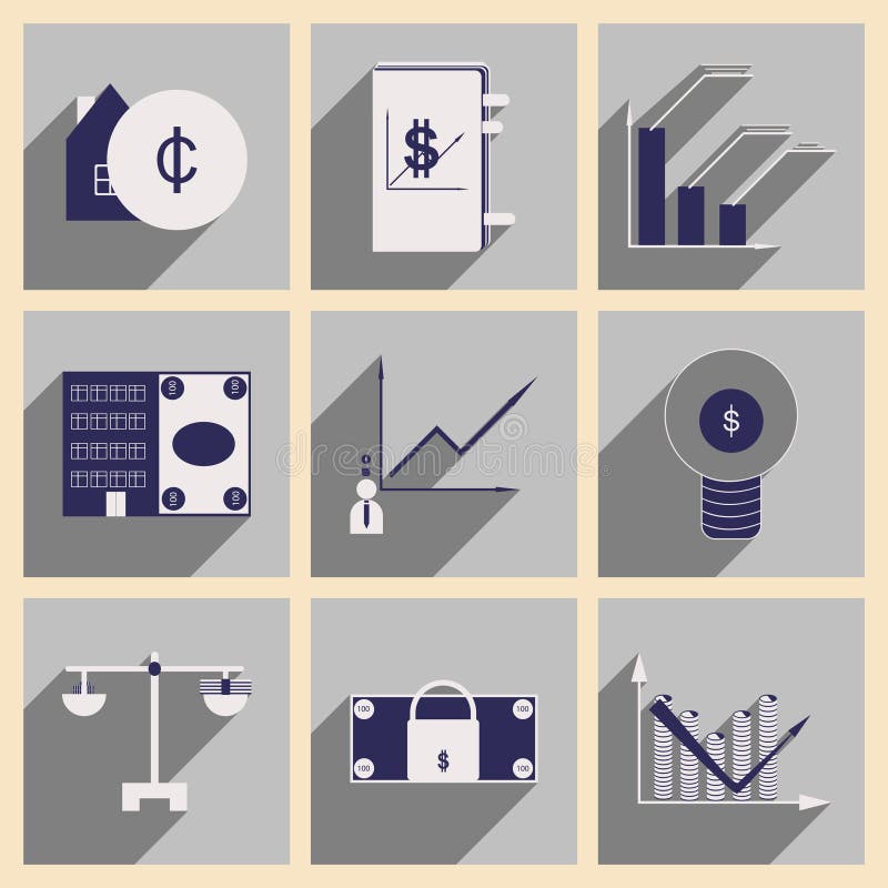 Flat with Shadow Concept Stylish Finance Icons Stock Vector ...