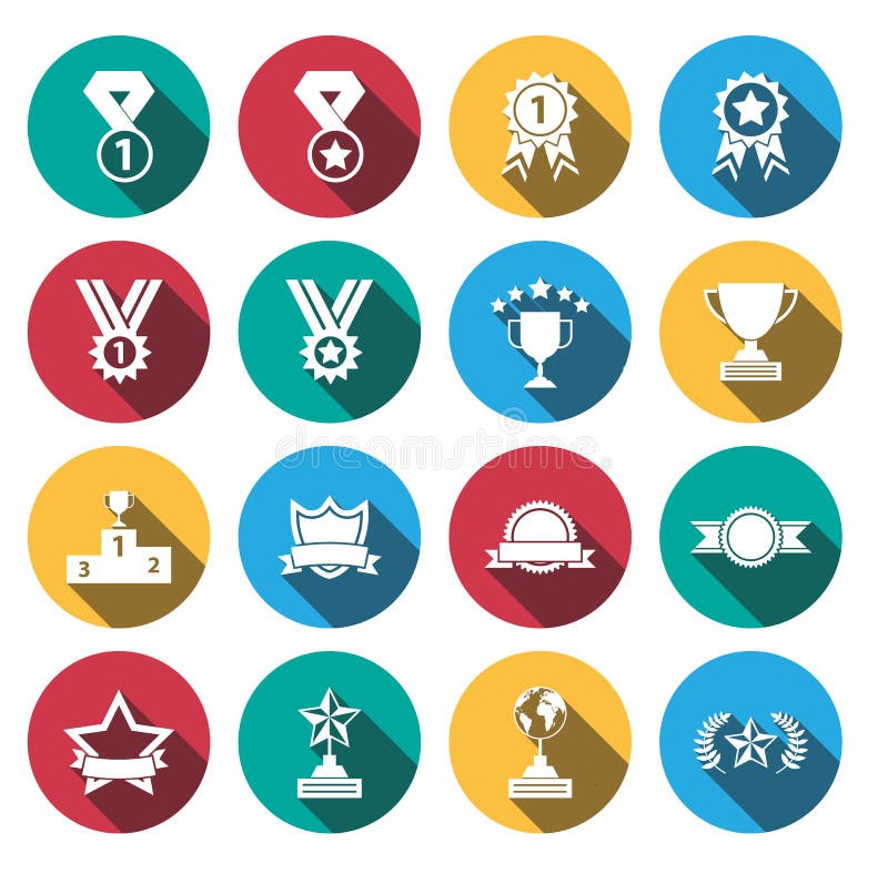 Flat Shadow Trophy and Awards Icons Set.jinkzcircleline Stock Vector ...