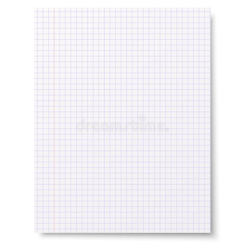 Flat Sheet of Squared Notebook Paper Isolated on White Background Stock ...