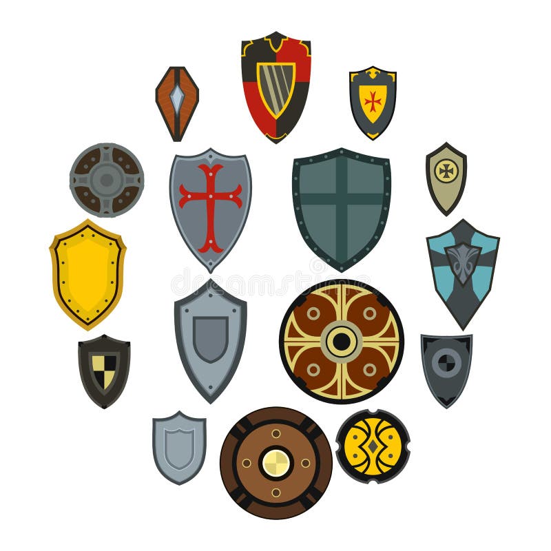 Shields Icons Set, Flat Style Stock Illustration - Illustration of ...