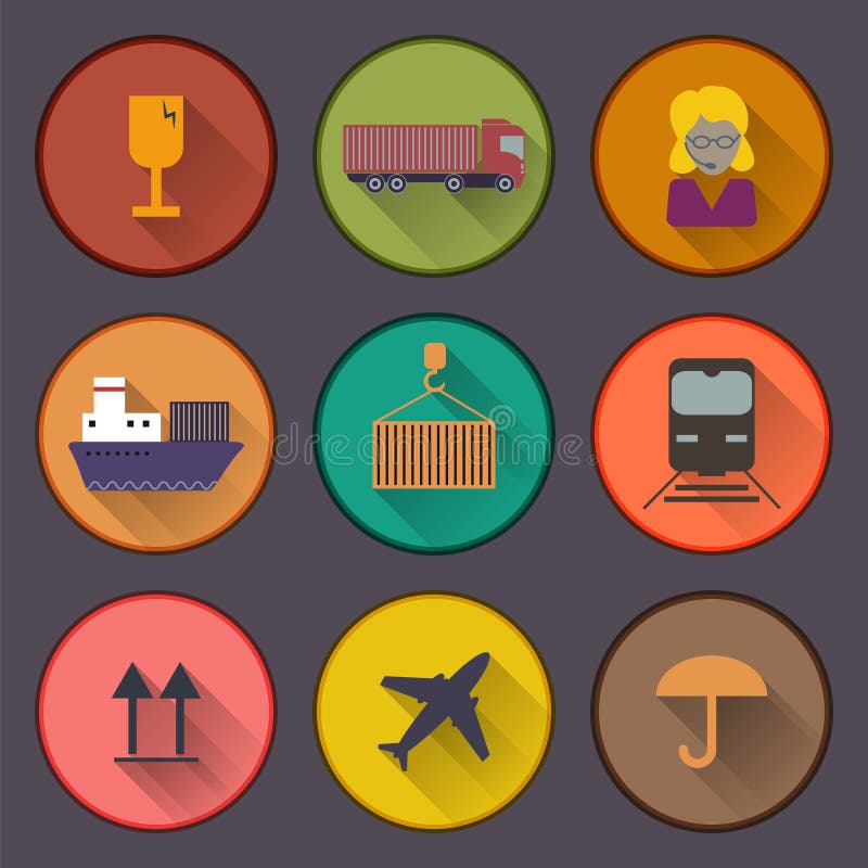 Flat Shipping and Cargo Icon Set Stock Vector - Illustration of service ...