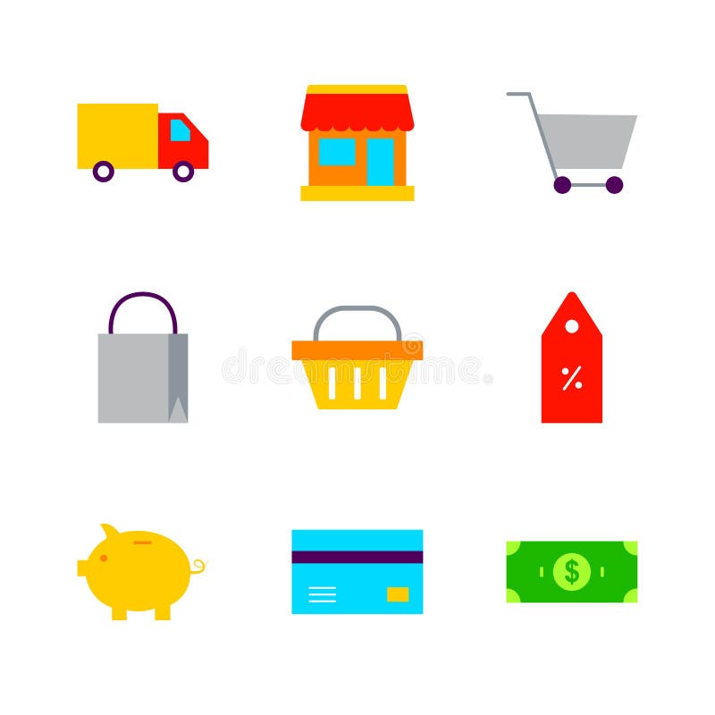 Flat Shopping Sale Set. Vector Illustration of Shop Objects Stock ...