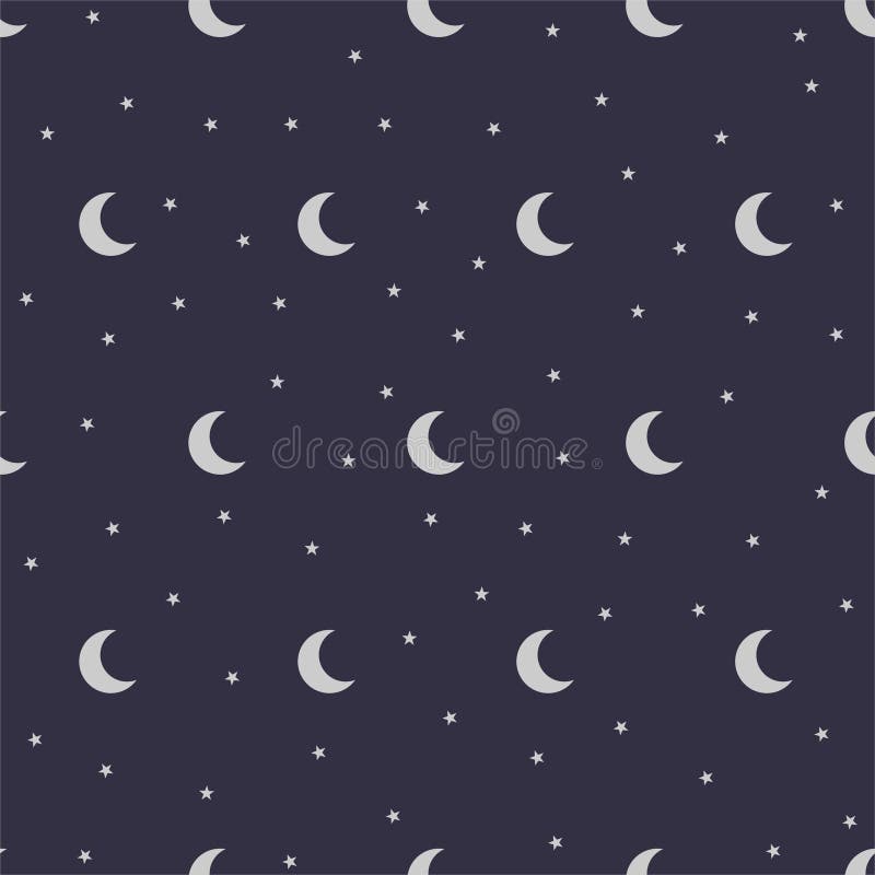 Flat Silver Moon Icon with Vector Shape Stars on a Dark Blue Black ...