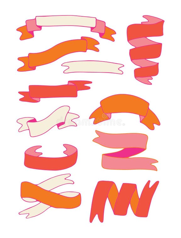 Flat Simple Elements Set in of Different Shapes. Ribbons, Banners, Bows ...