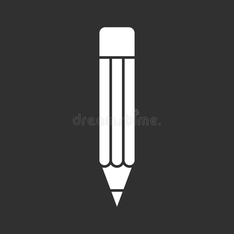 Flat Simple White Pencil Icon on Black Background. Stock Vector ...