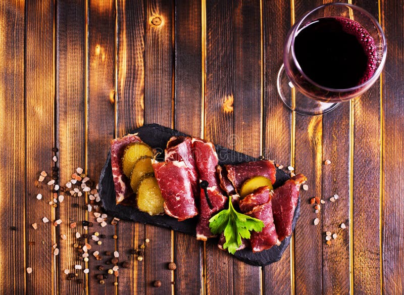 Flat Slices of Square Sandwich Ham with Herbs. Dark Background. Top ...